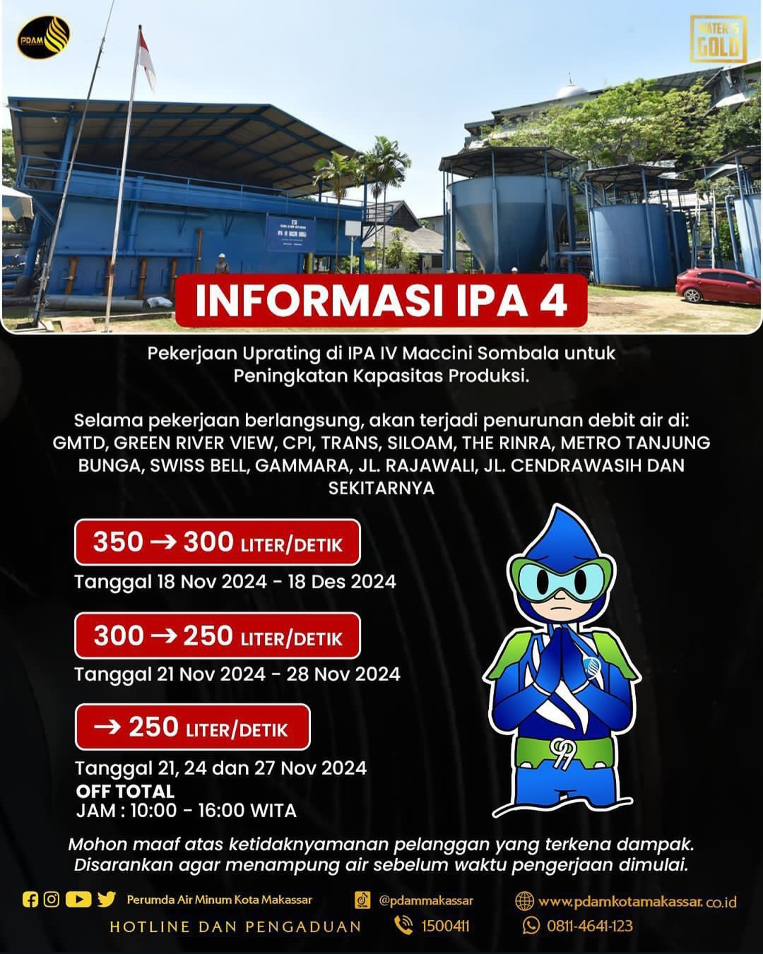 Debit Air PDAM Makassar Menurun gegara Uprating IPA, Ini Jadwal-Lokasi ...